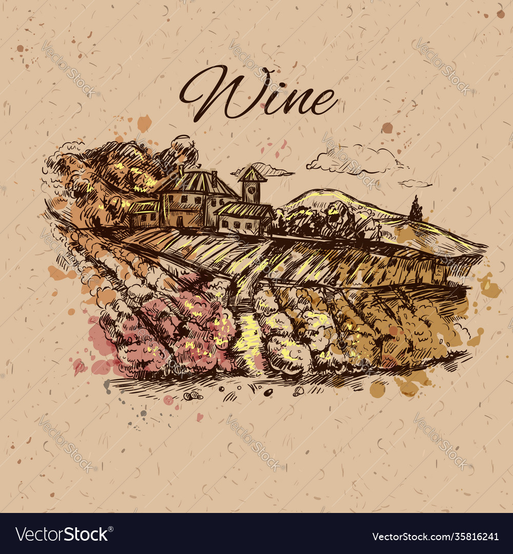 Vineyard landscape composition Royalty Free Vector Image