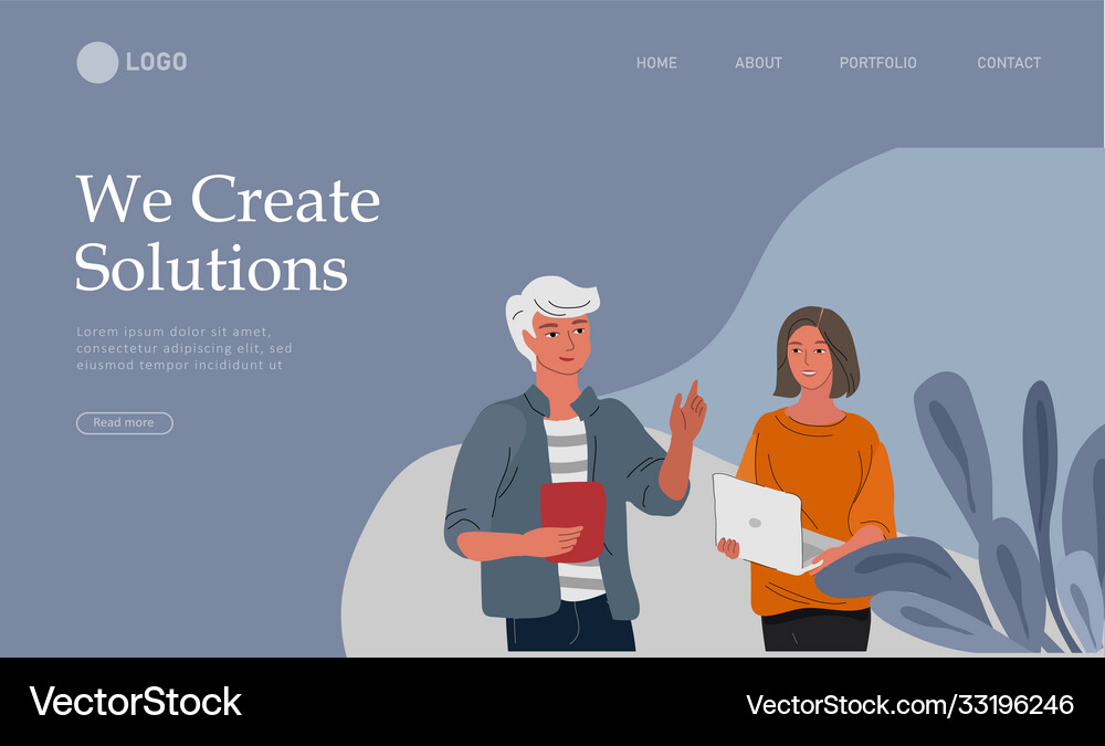 Business landing page template with office workers