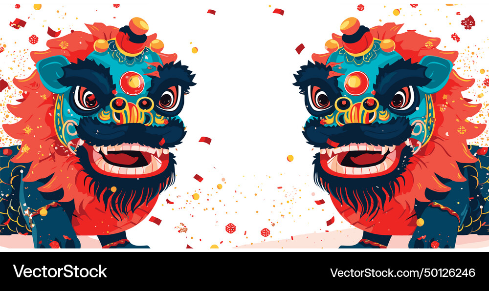 Chinese lions dancing celebration show white Vector Image