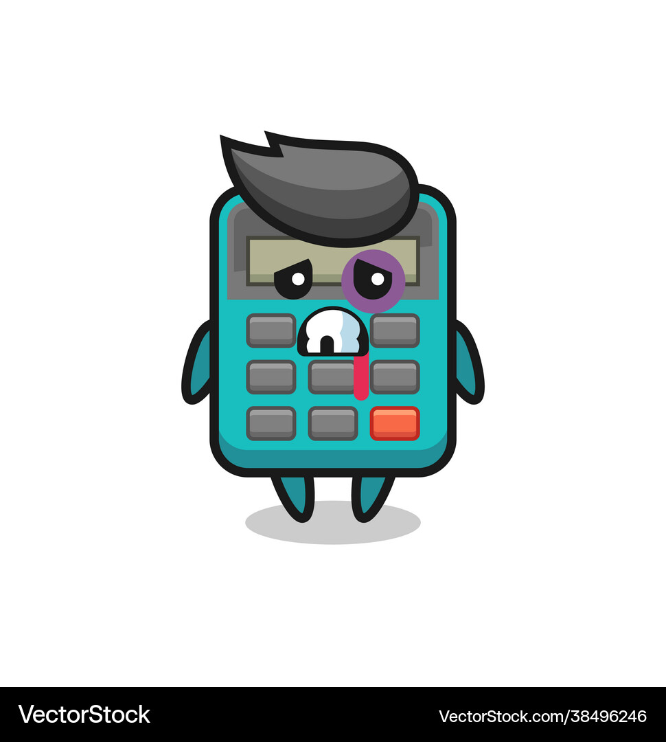 Injured calculator character with a bruised face Vector Image
