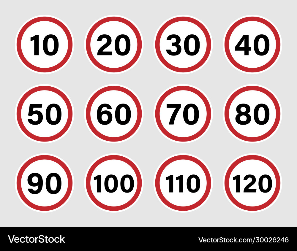 Speed limit road sign set with red border Vector Image
