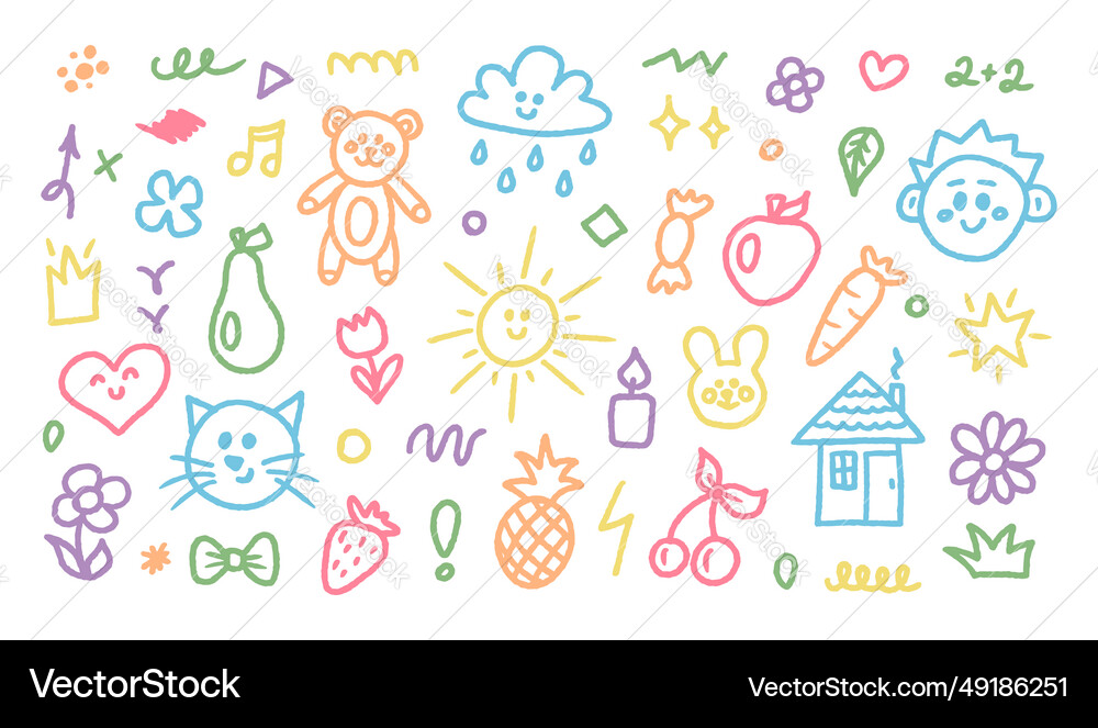 Cute doodle hand drawn kids set colorful element Vector Image