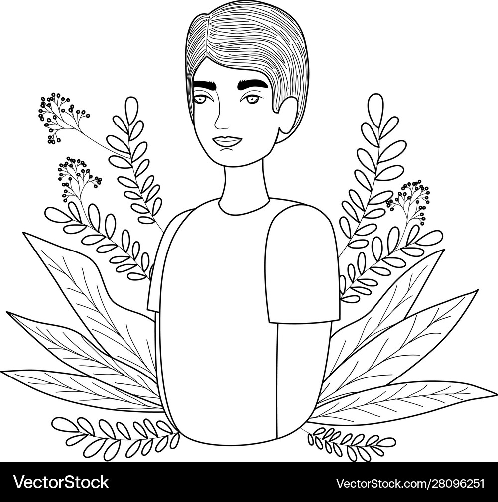 Cute man cartoon with leaves drawing design Vector Image