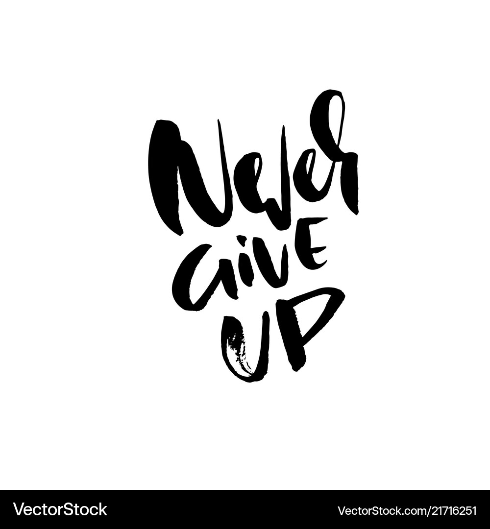 Never give up hand drawn modern brush lettering Vector Image