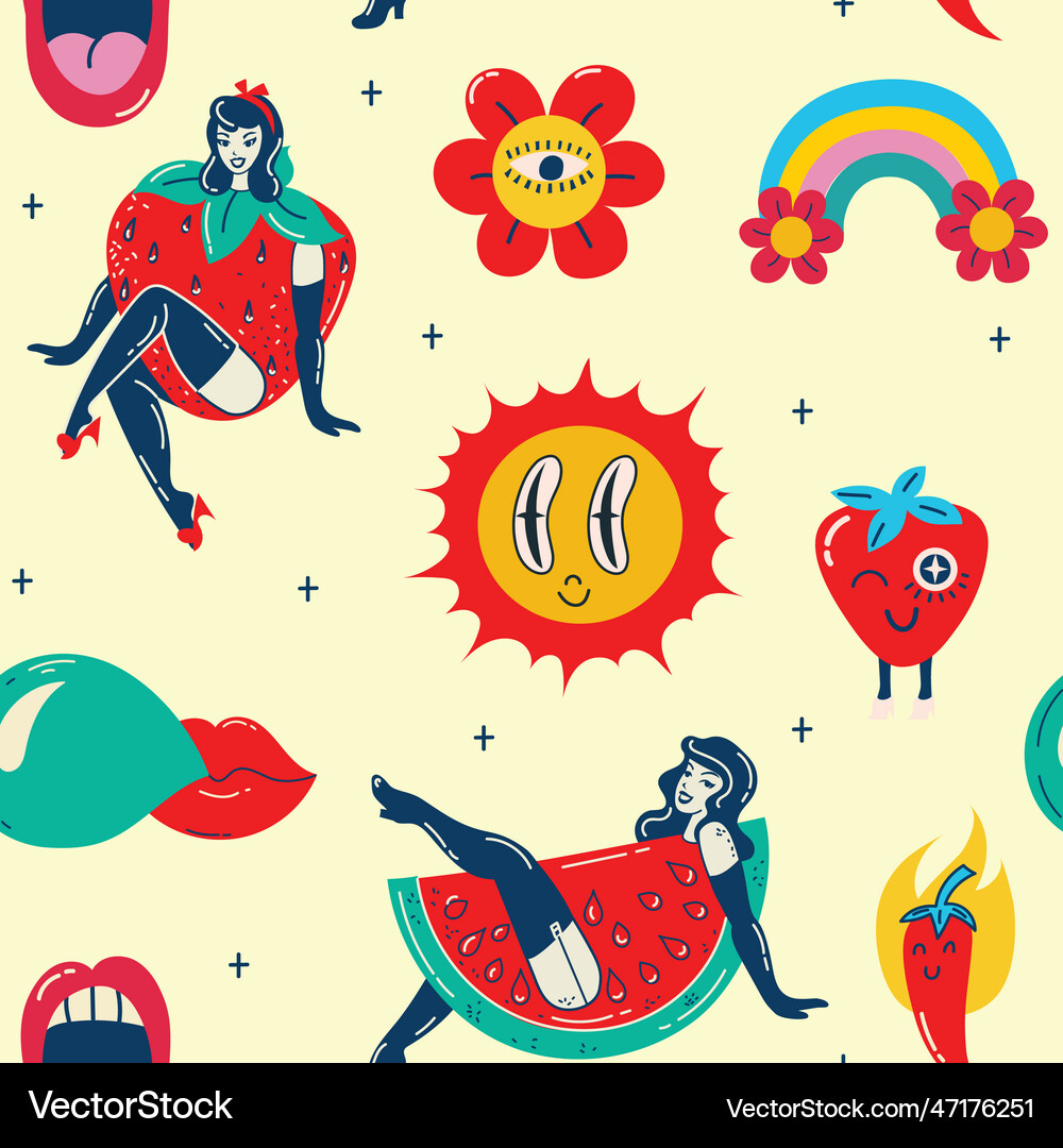 Retro pin up girls seamless pattern background Vector Image