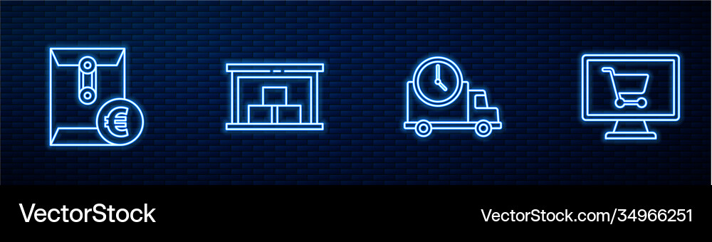 Set line logistics delivery truck and clock Vector Image