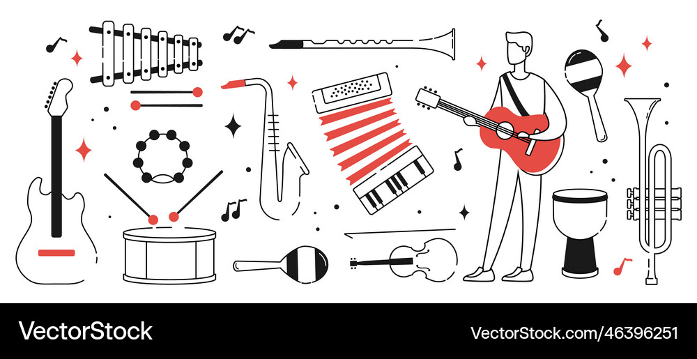 Set of line music instruments Royalty Free Vector Image