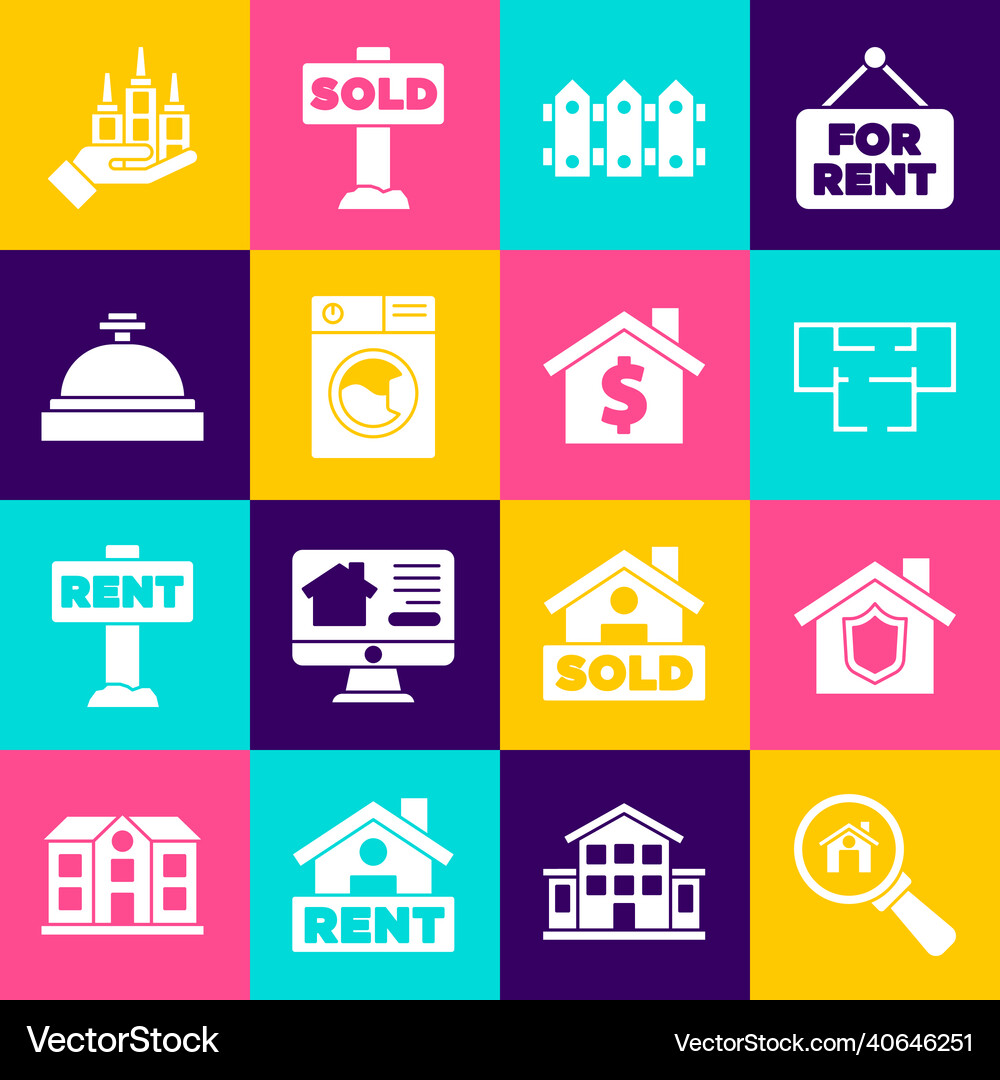 Set search house house with shield plan garden Vector Image