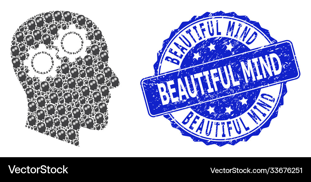 Textured beautiful mind round seal stamp Vector Image