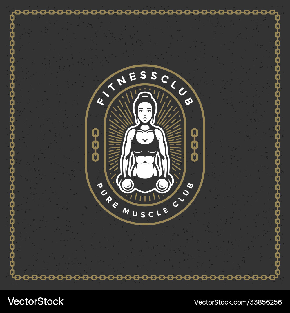 Bodybuilder female logo or badge Royalty Free Vector Image