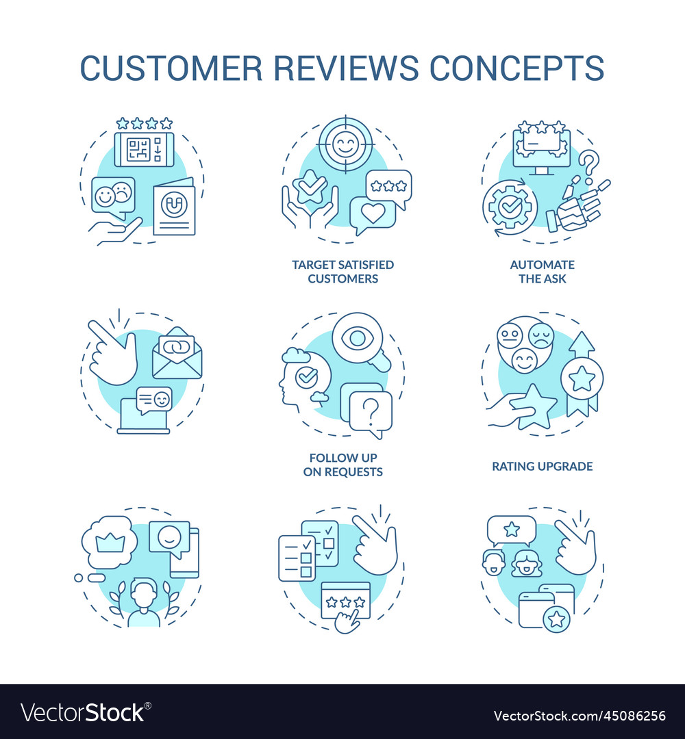 Customer reviews turquoise concept icons set Vector Image