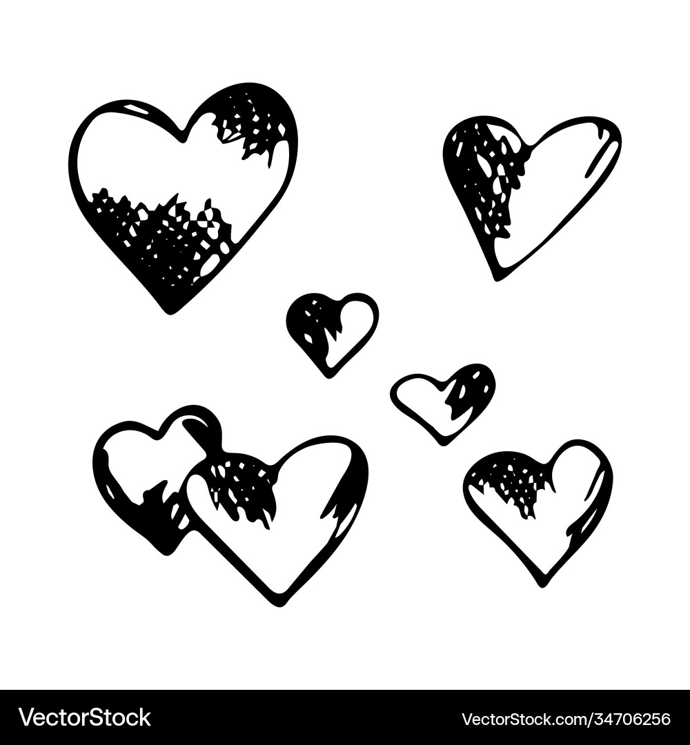 Hand-drawn hearts in a graphic style Royalty Free Vector