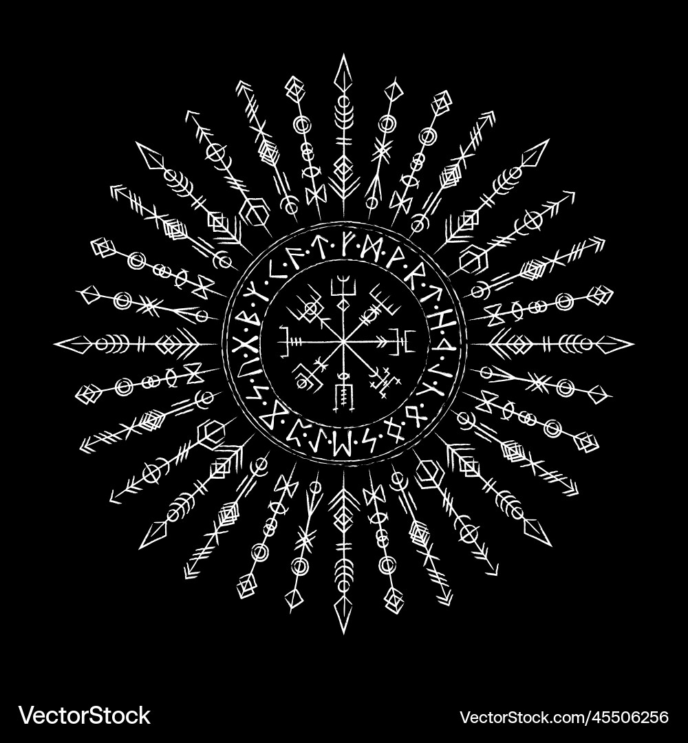 Scandinavian white viking symbols circle Vector Image
