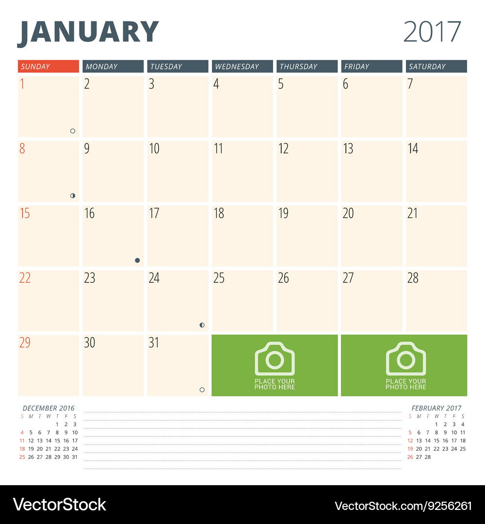 Calendar planner for 2017 year design template Vector Image
