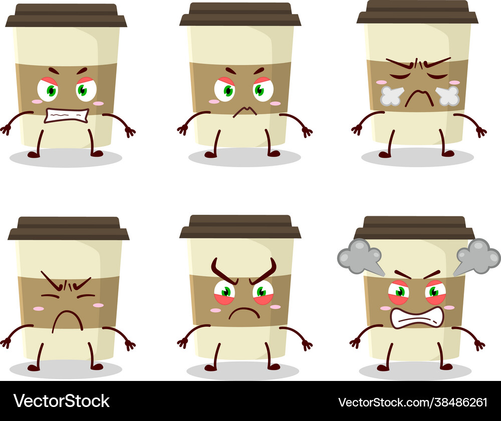 Coffee cup cartoon character with various angry Vector Image