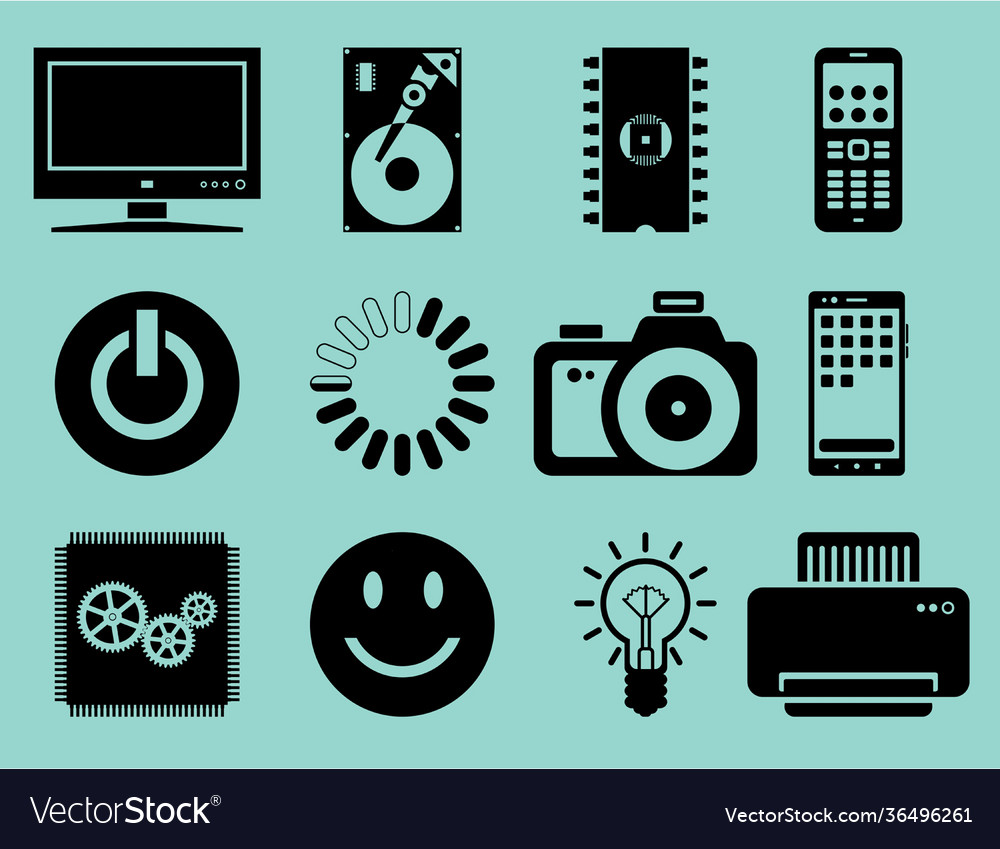 Electronics monochrome icons Royalty Free Vector Image