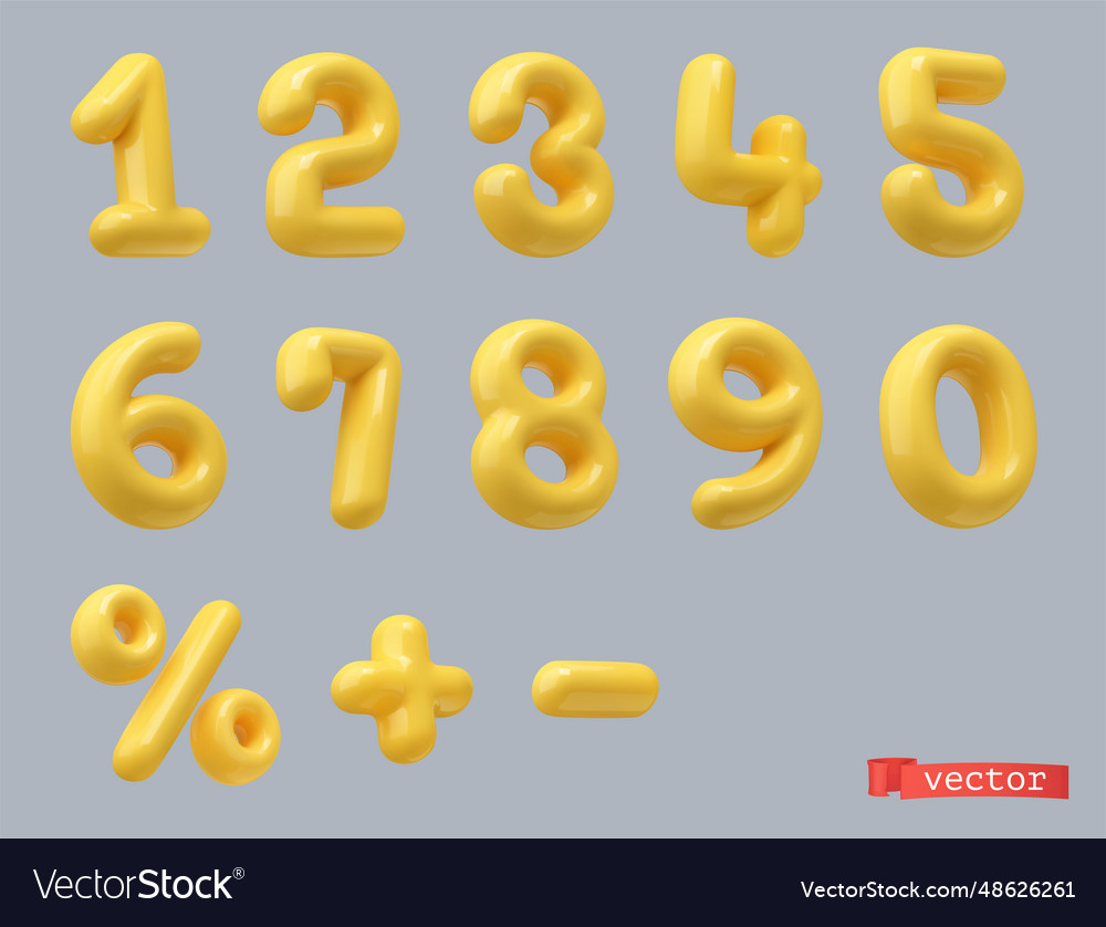 Yellow plastic numbers 3d set Royalty Free Vector Image