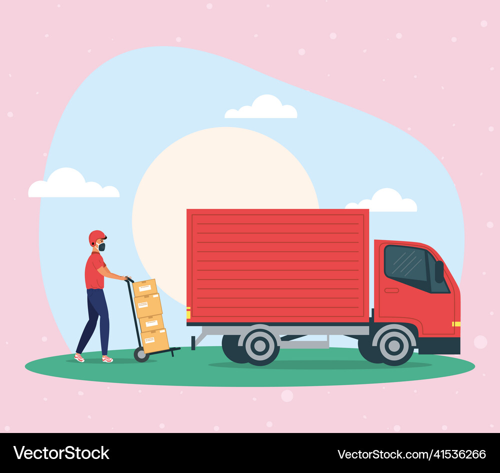 Courier with delivery truck Royalty Free Vector Image