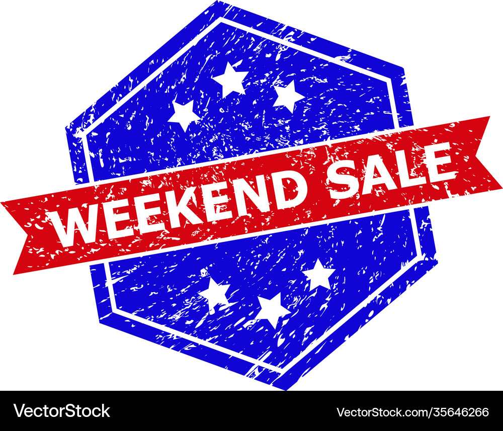 Hexagon bicolor weekend sale rubber stamp Vector Image