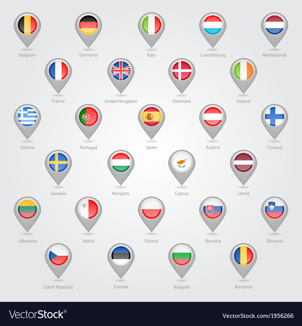 Map markers depicting the eu Royalty Free Vector Image
