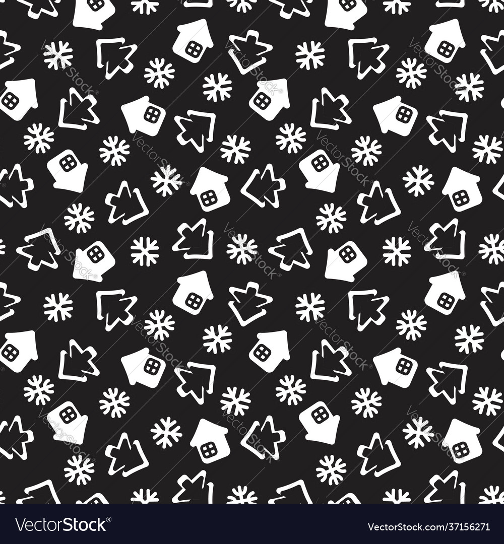 Black and white christmas tree seamless pattern Vector Image
