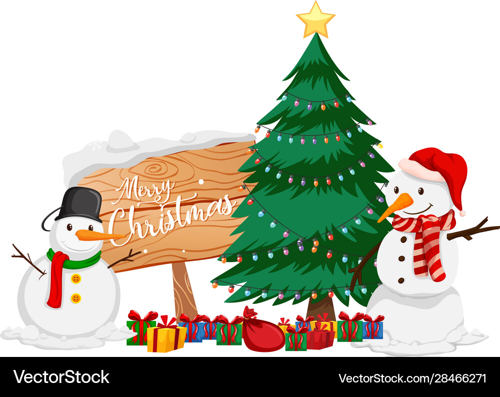 Christmas theme with snowman and tree Royalty Free Vector