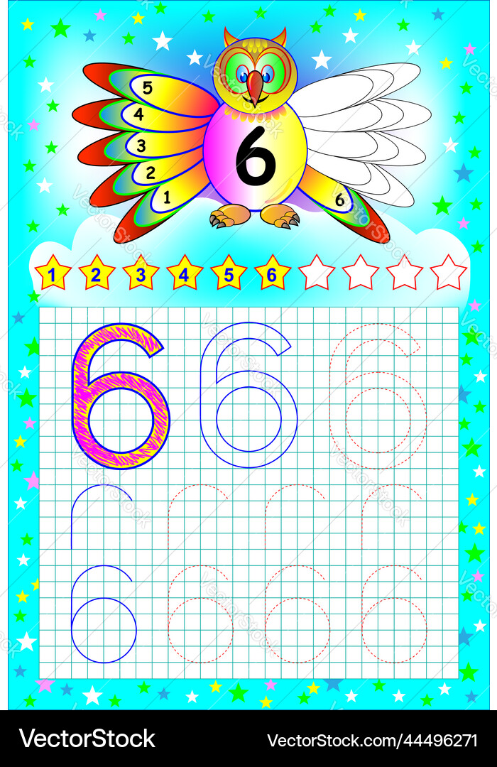 Educational page for children with number 6 Vector Image