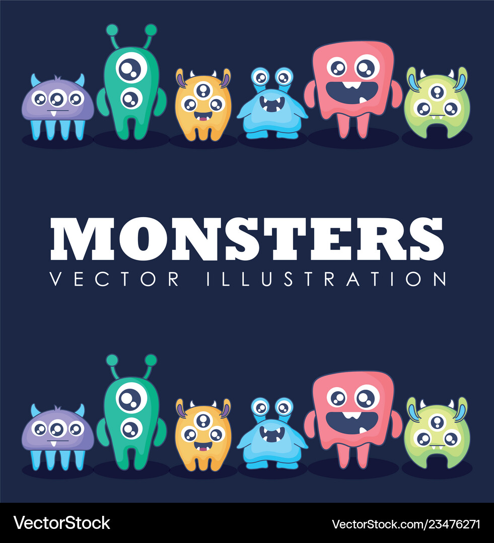 Group of cute monsters card Royalty Free Vector Image
