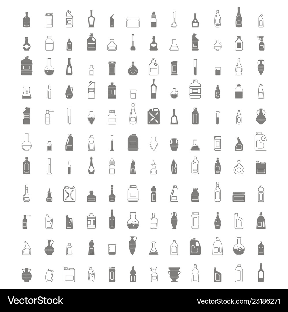 Monochrome icons set with bottles Royalty Free Vector Image