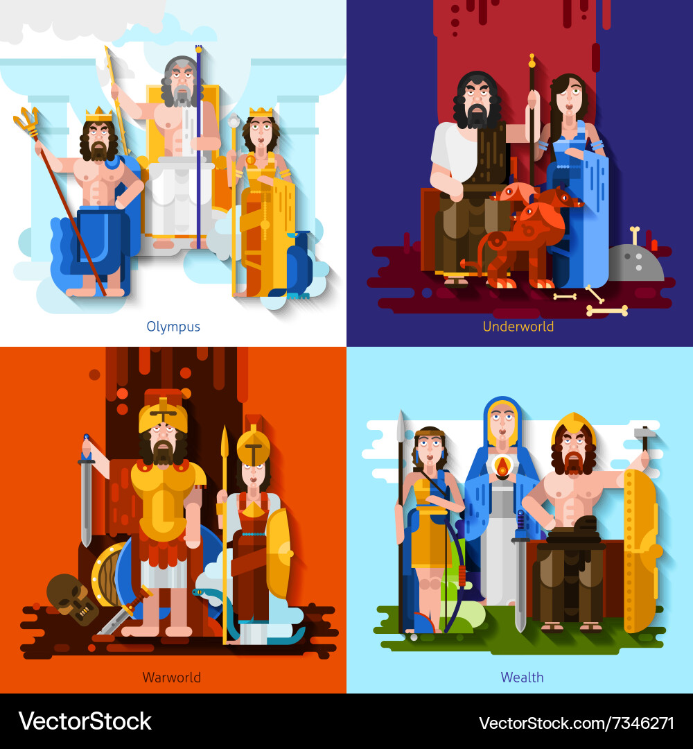 Olympic Gods 2x2 Cartoon Concept Royalty Free Vector Image