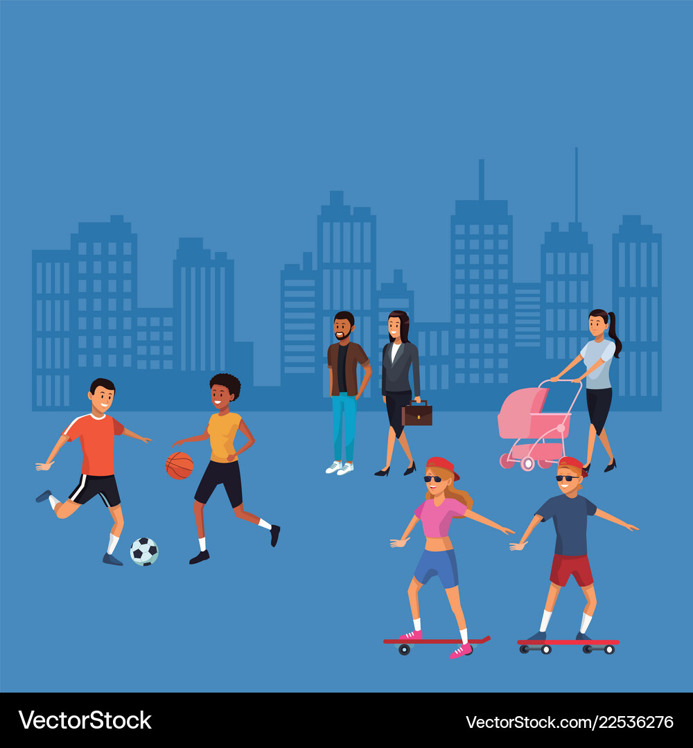 City people walking cartoons Royalty Free Vector Image