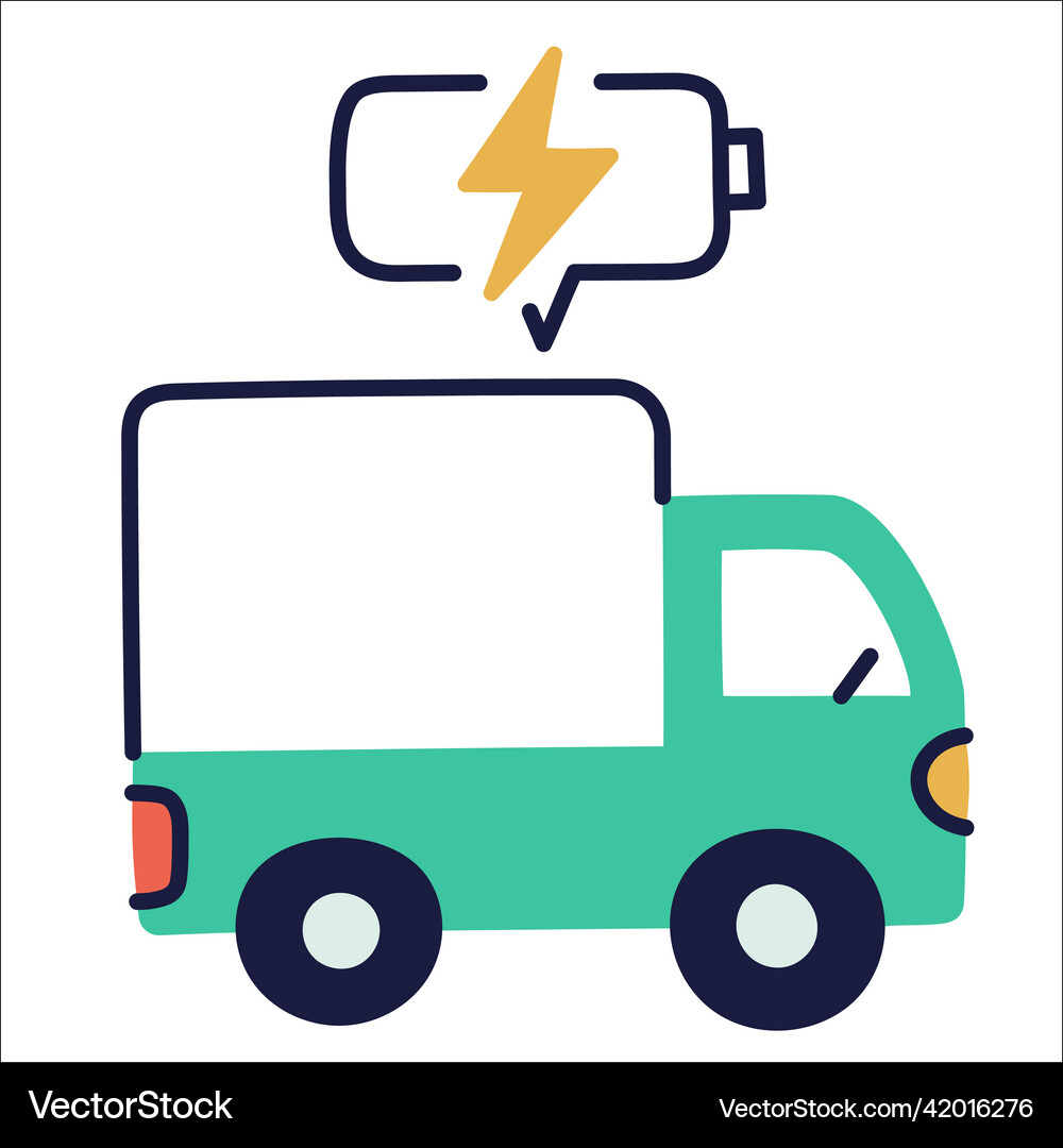 Electric cargo truck hand drawn ev doodle icon Vector Image