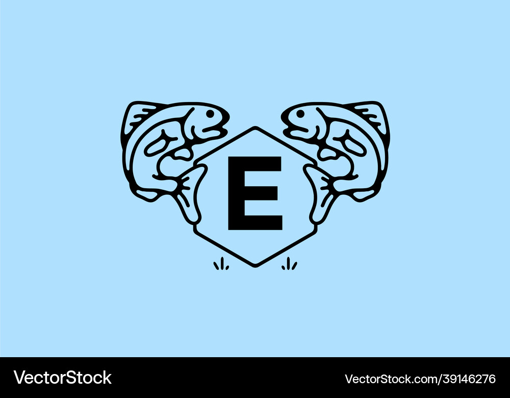 Line art of fish frame with initial letter Vector Image