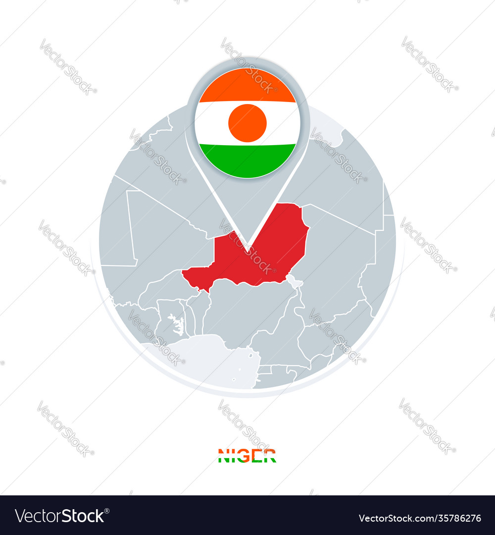 Niger map and flag map icon with highlighted Vector Image