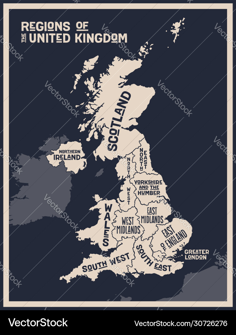 Poster map regions united kingdom Royalty Free Vector Image
