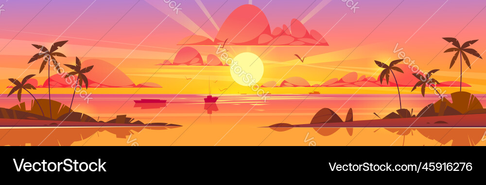 Sea sunset background palm on island beach Vector Image