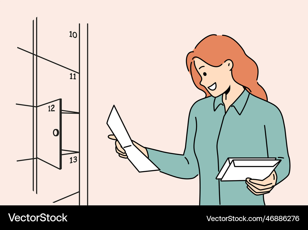 Smiling woman check mail near mailbox Royalty Free Vector