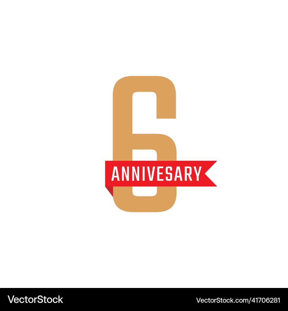6 year anniversary celebration with red ribbon Vector Image