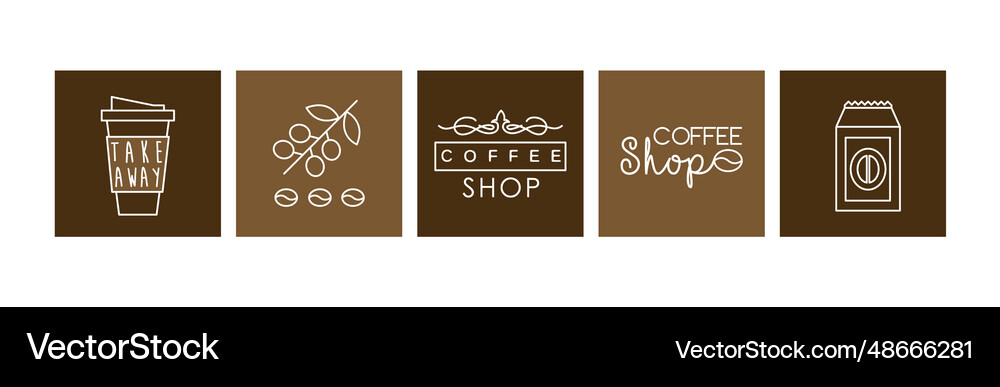 Coffee shop logo and line icon set Royalty Free Vector Image