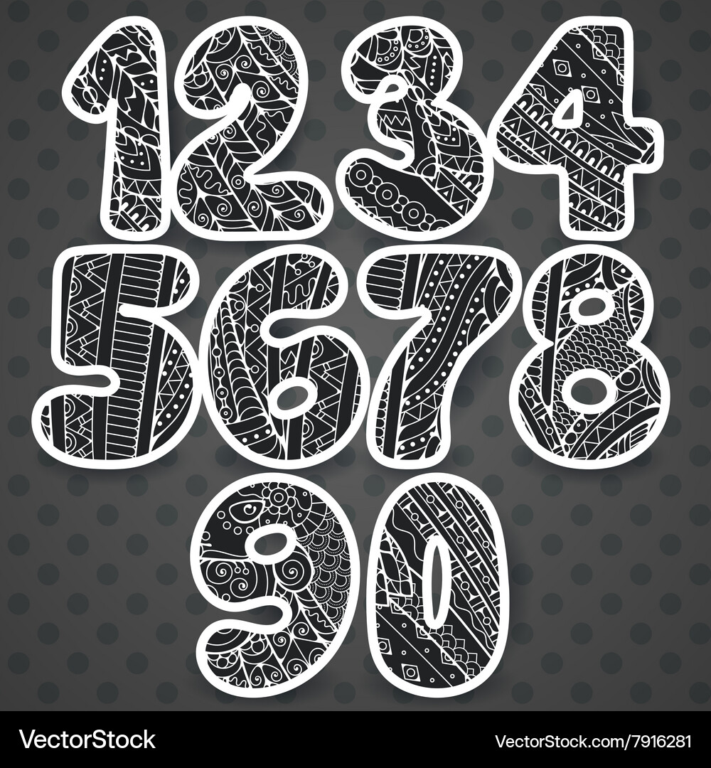 Entangle numbers set collection of doodle Vector Image