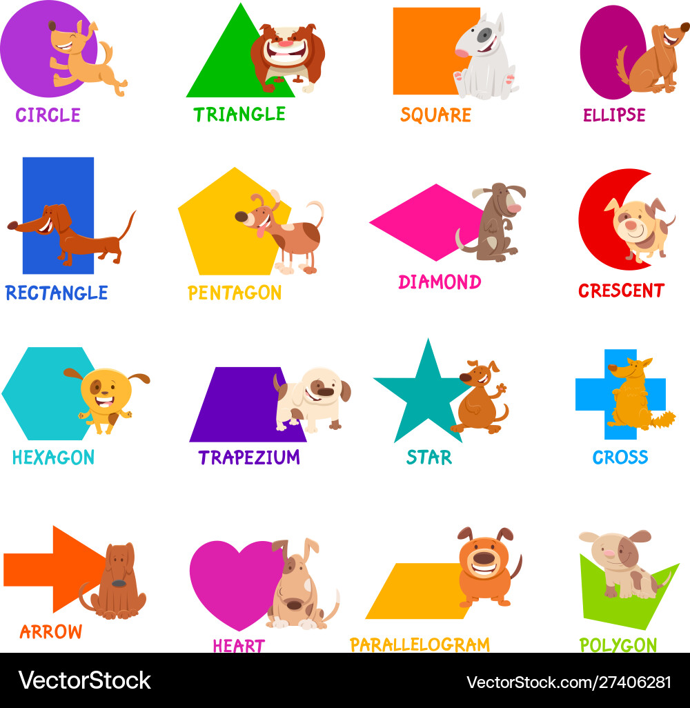 Geometric shapes with dogs characters set Vector Image