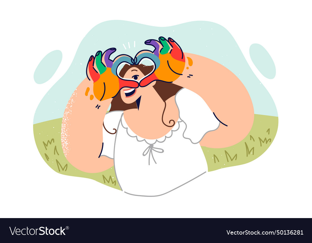 Little girl artist with palms covered paint Vector Image