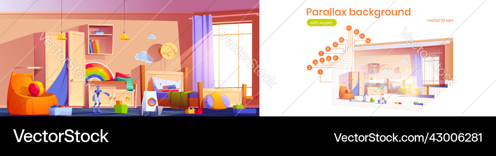 Parallax background kids bedroom 2d game Vector Image