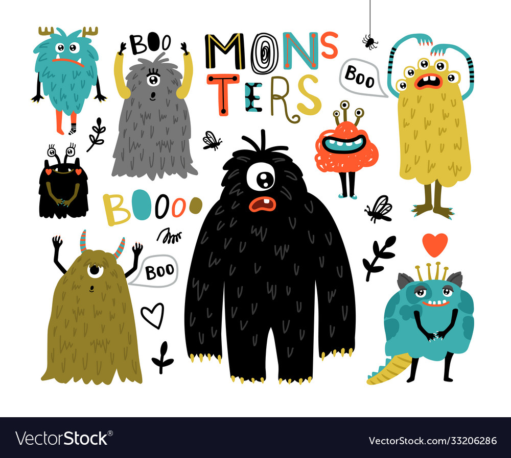 Cartoon Furry Monsters Royalty Free Vector Image
