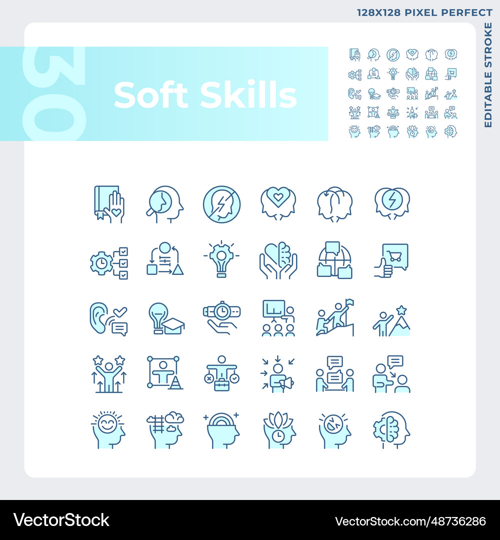 Customizable pixel perfect blue soft skills icons Vector Image