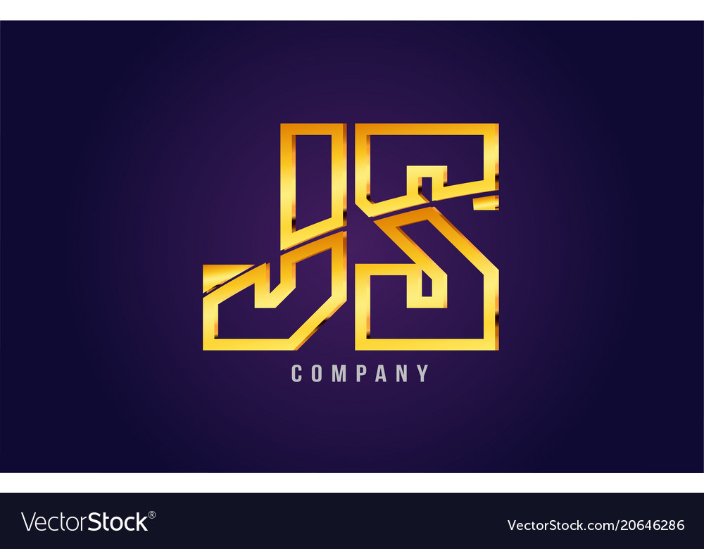 Gold golden alphabet letter js j s logo Royalty Free Vector