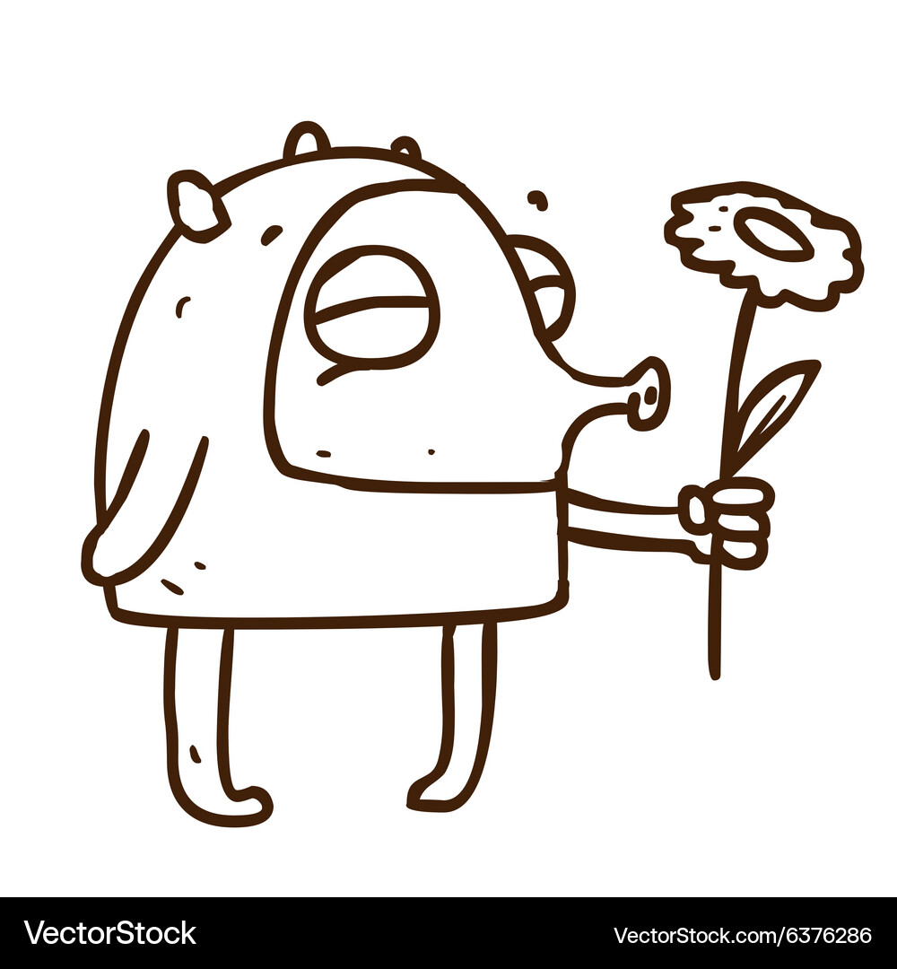 Hand drawn alien kissing flower Royalty Free Vector Image