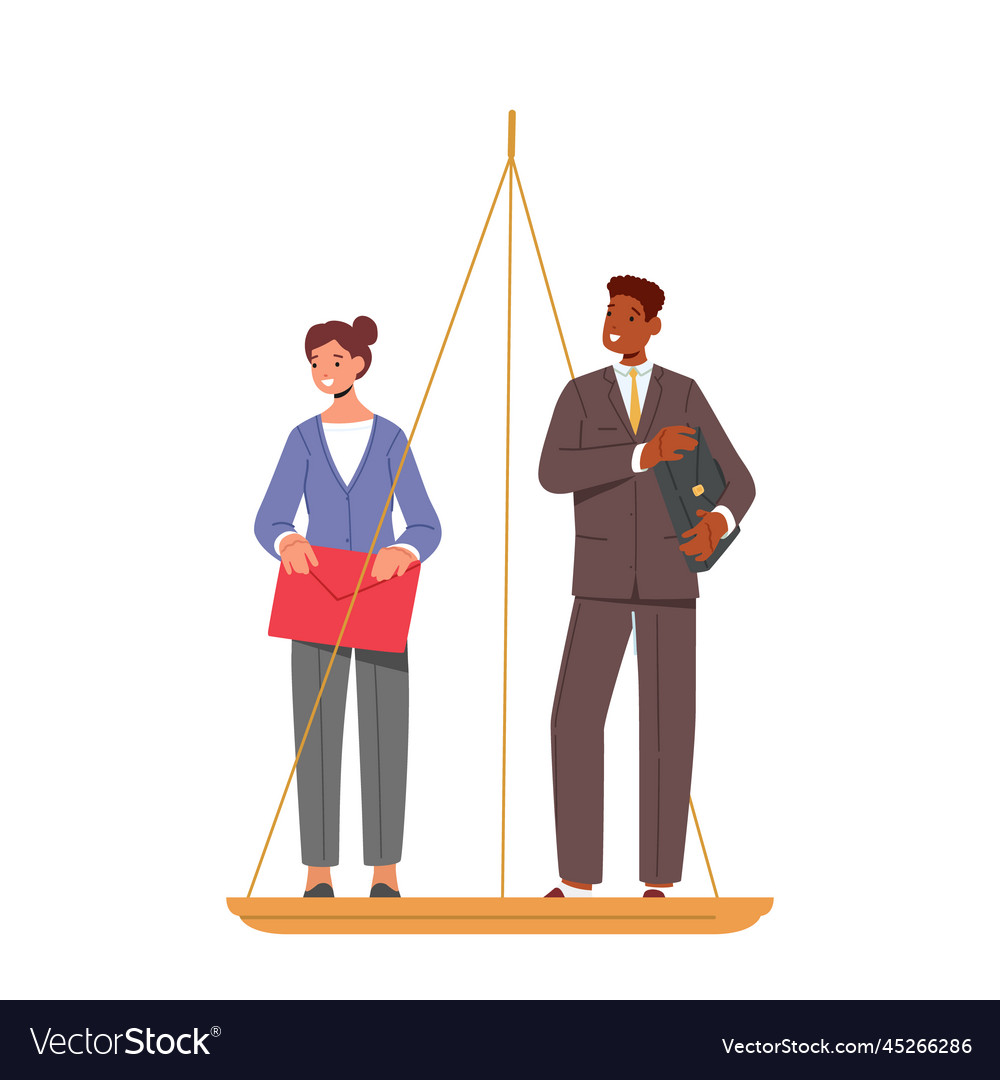 Male and female characters stand on scales Vector Image