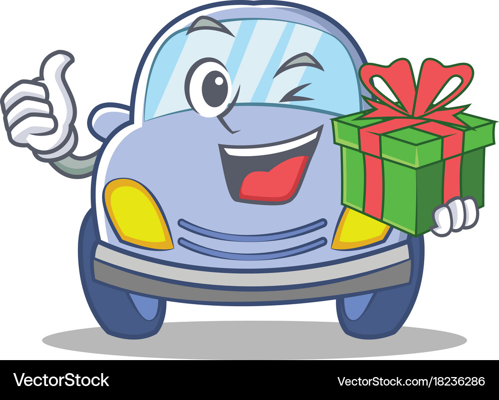 With gift cute car character cartoon Royalty Free Vector