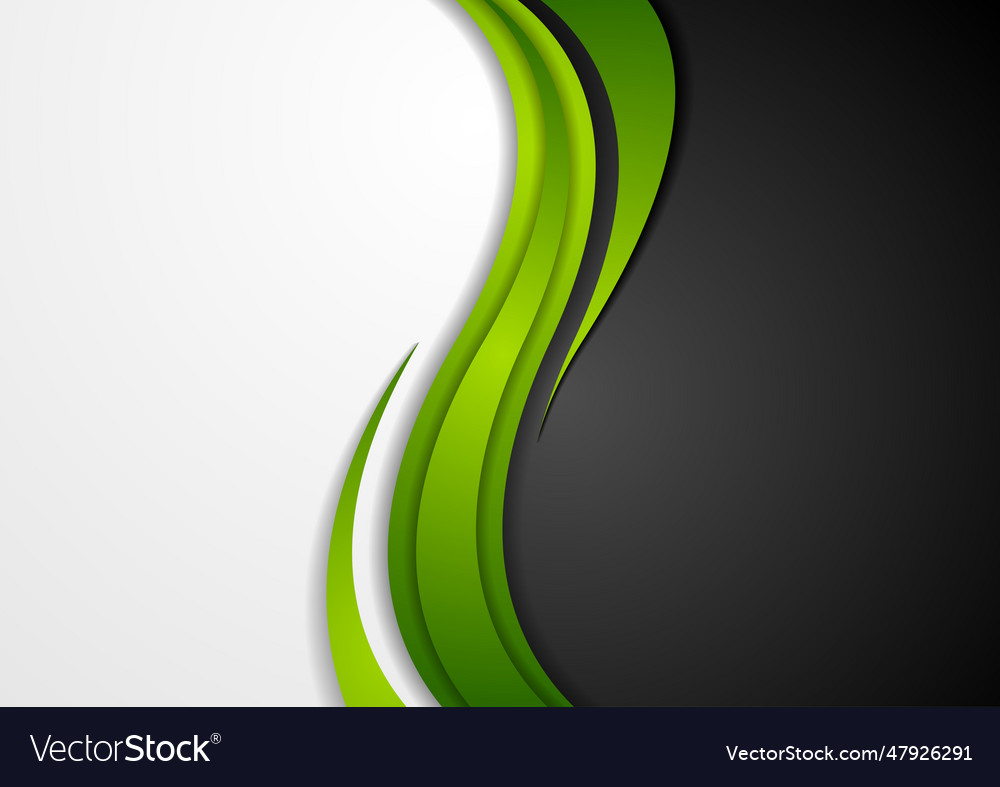 Abstract Green Black Grey Wavy Background Vector Image